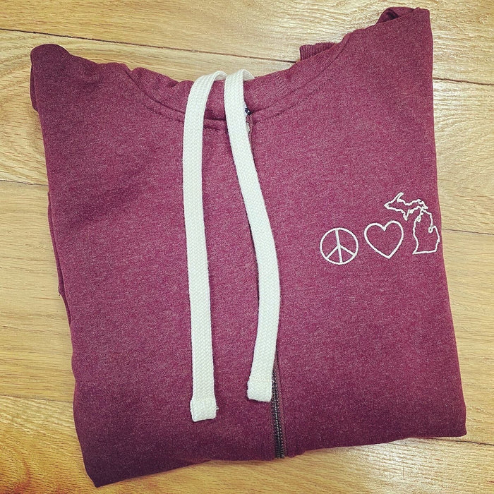 Women's Peace Love Michigan Zip Hoodie – Michigan Awesome